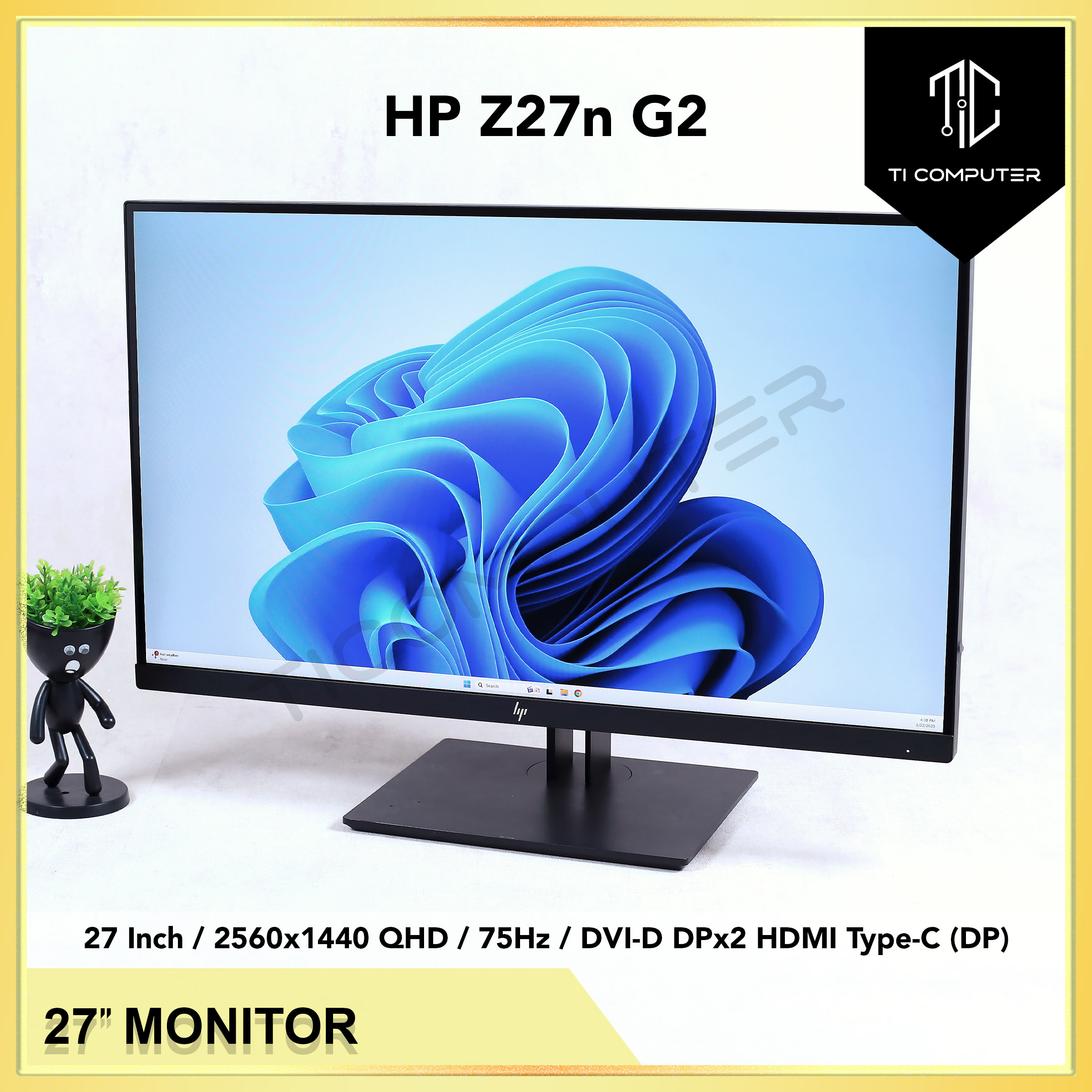 HP Z27n G2 27 inch Widescreen Narrow Bezel IPS LED Backlit QHD 1440P with HDMI DP DVI Used Monitor