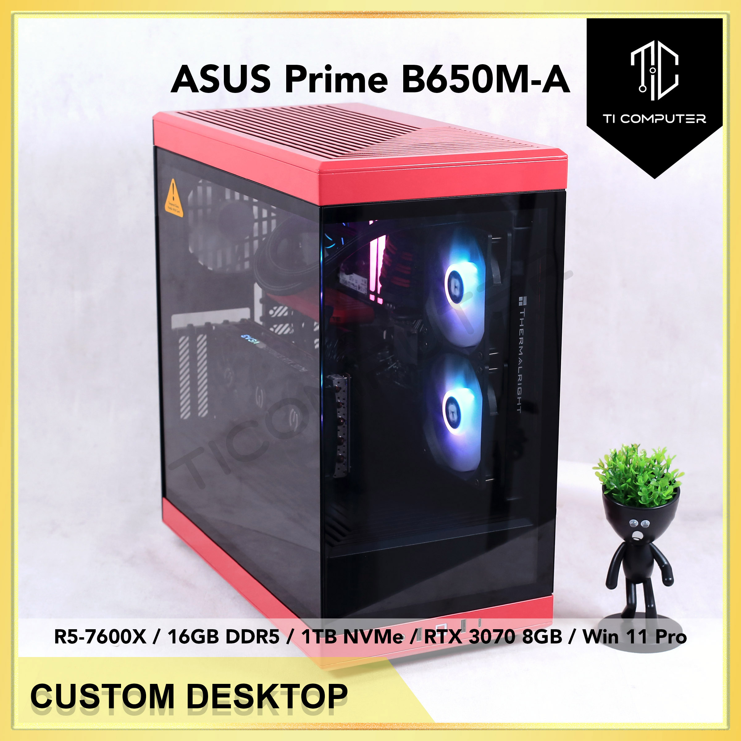 Hyte Y40 Red ATX ASUS Prime B650M-A WIFI II Ryzen 5 7600x 16GB DDR5 RAM ...