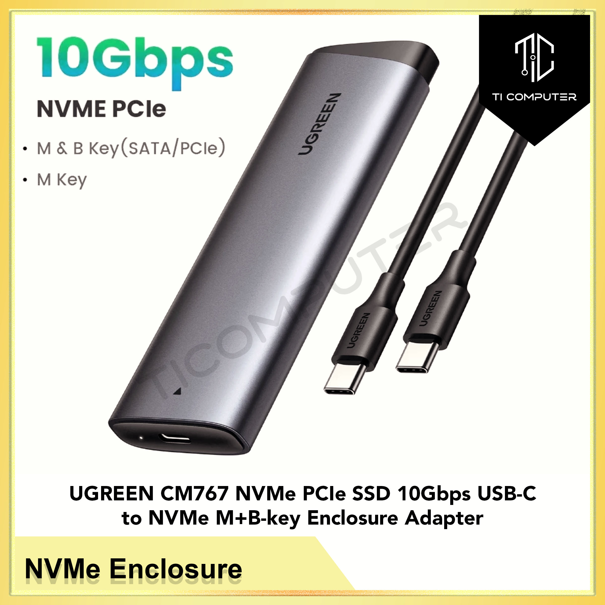 UGREEN CM767 NVMe PCIe SSD 10Gbps USB-C to NVMe M+B-key Enclosure Adapter